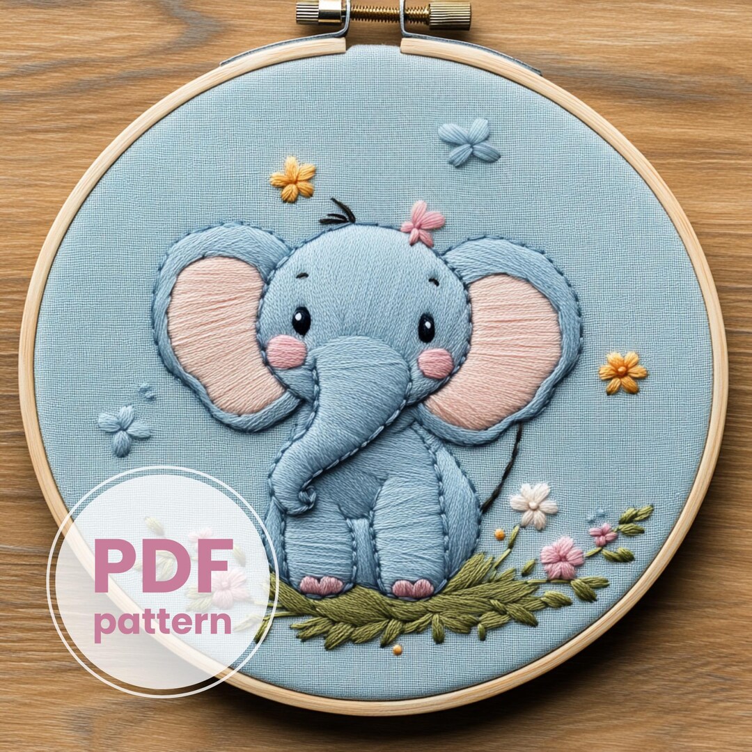 Floral Elephant Embroidery Pattern, Instant Download, New Mom ...