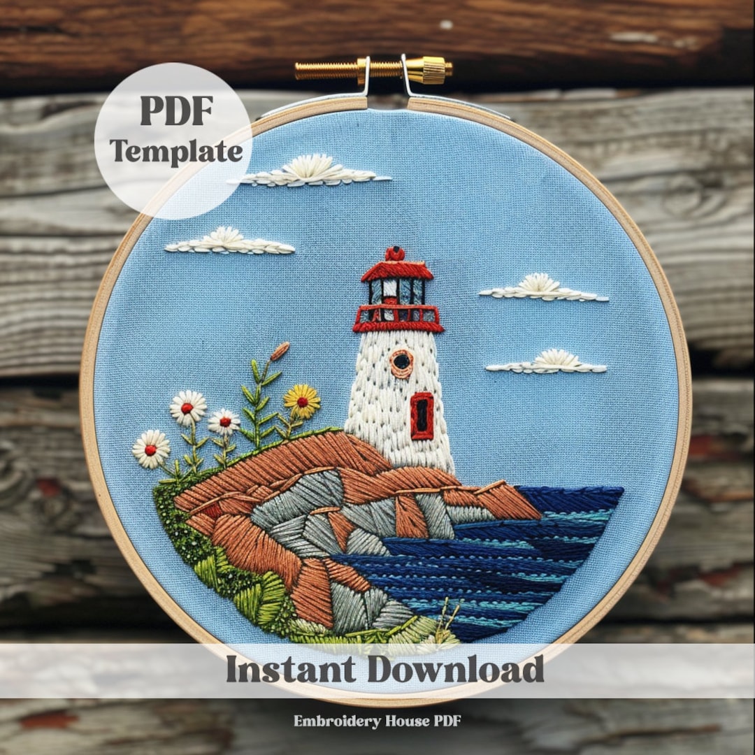 Lighthouse Embroidery, Hand Embroidery, Flower Embroidery, Lighthouse ...