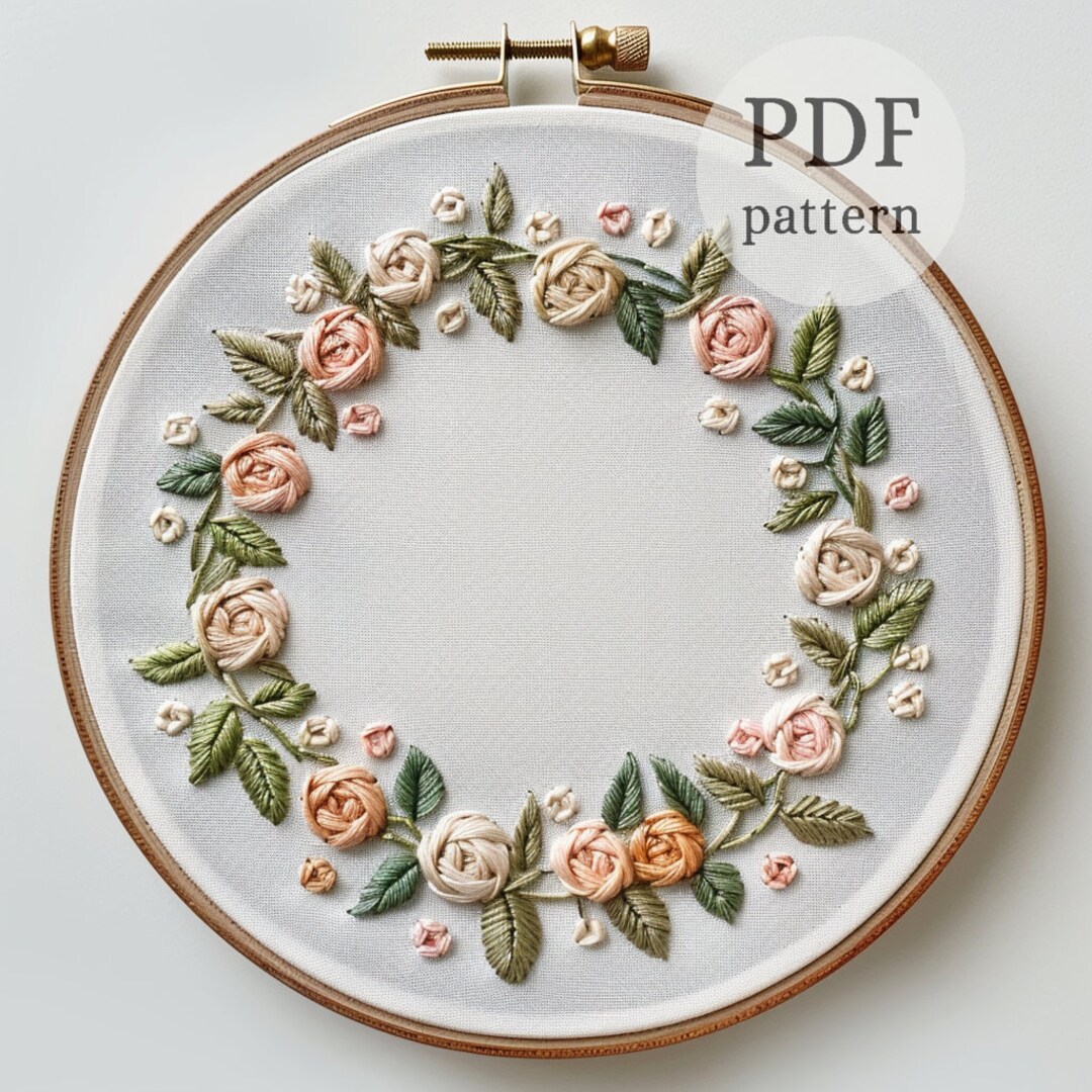 Roses Hand Embroidery Pattern, DIY Bridal Bouquet Wreath Design, Custom ...