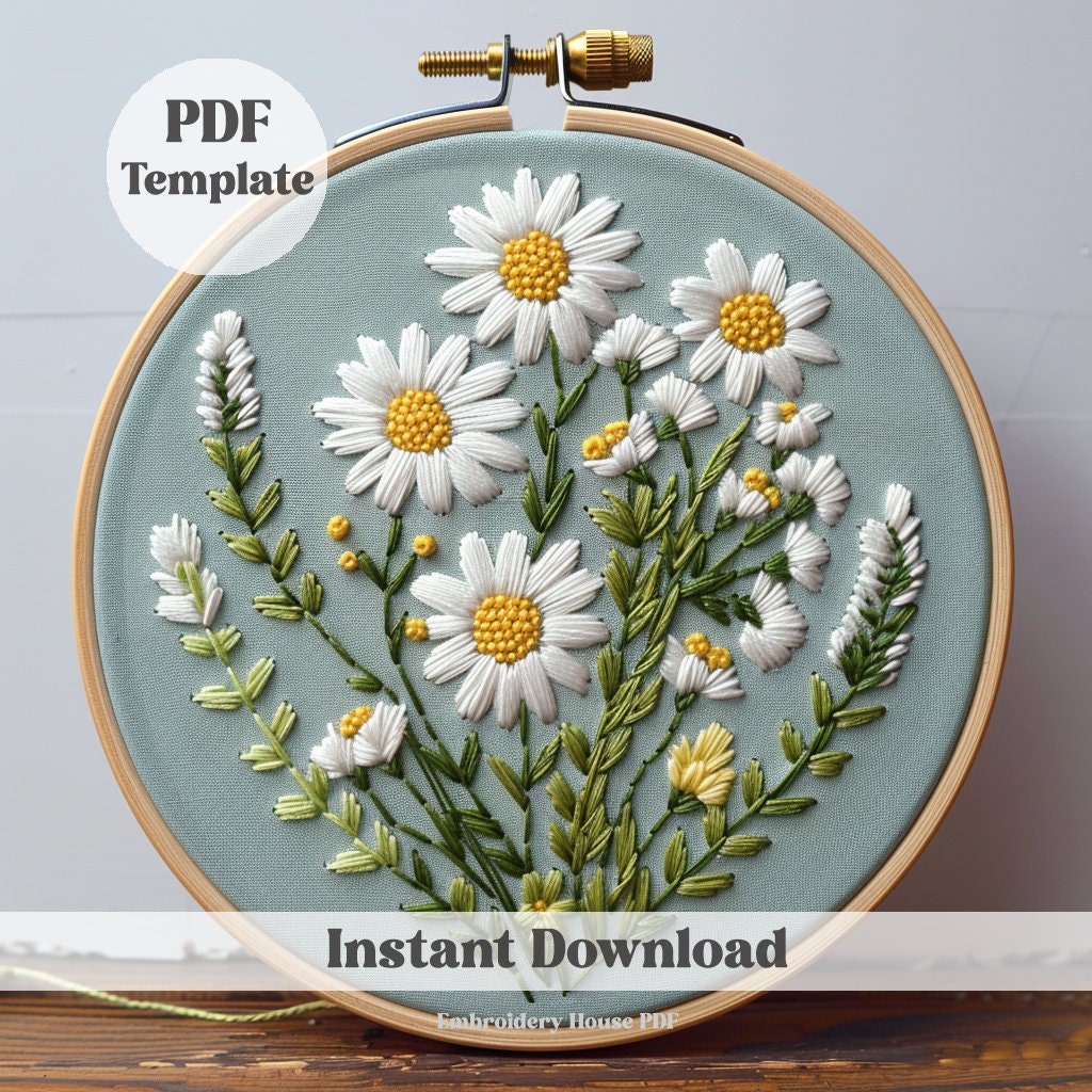 Daisies Flowers, Printable Pattern, DIY Embroidery, Embroidery Pattern ...