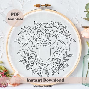 Floral Bats Hand Embroidery Pattern: DIY Halloween Decor (PDF Pattern ...