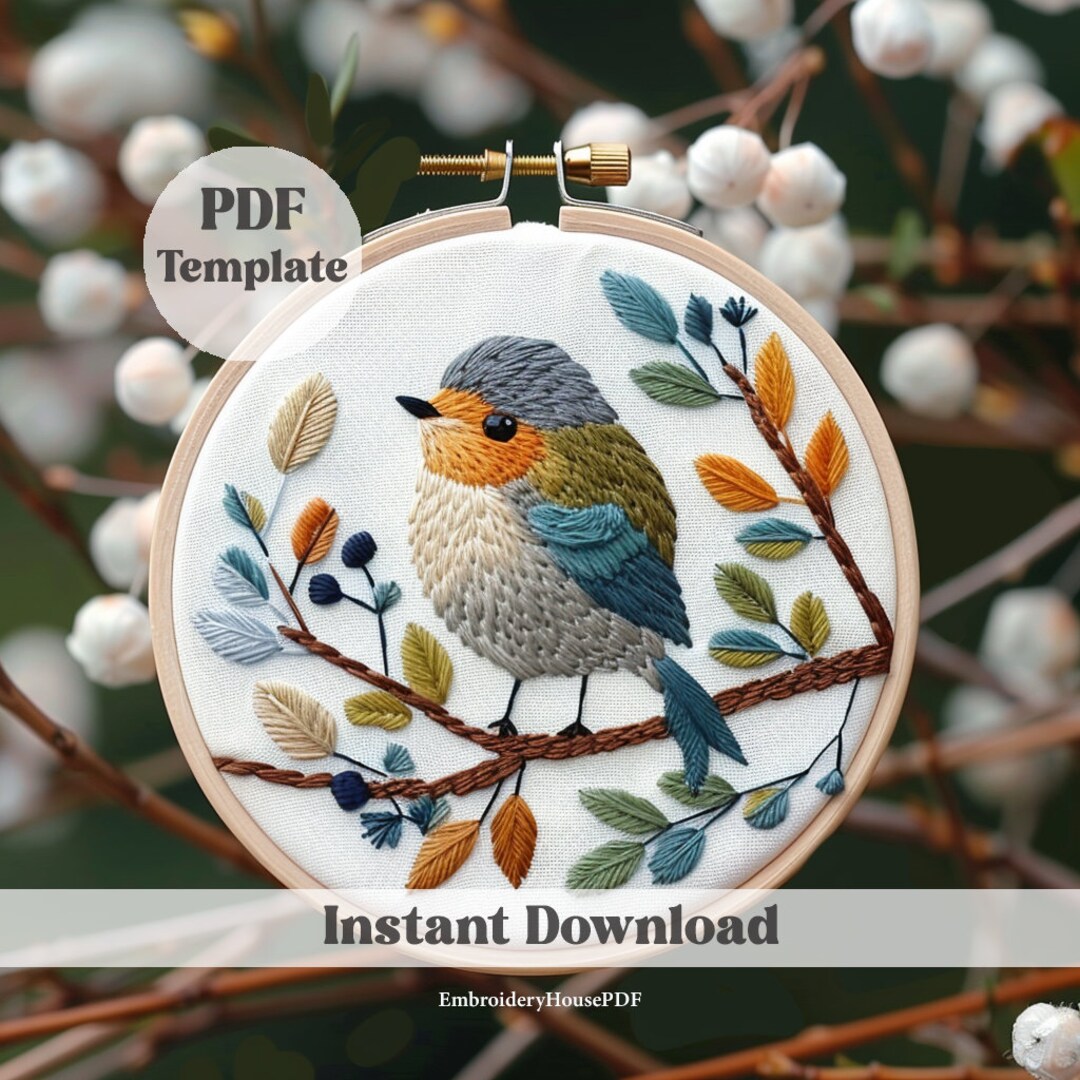Floral Bird PDF Embroidery Pattern, Hoop Art, Instant Download, 8" - 3 ...