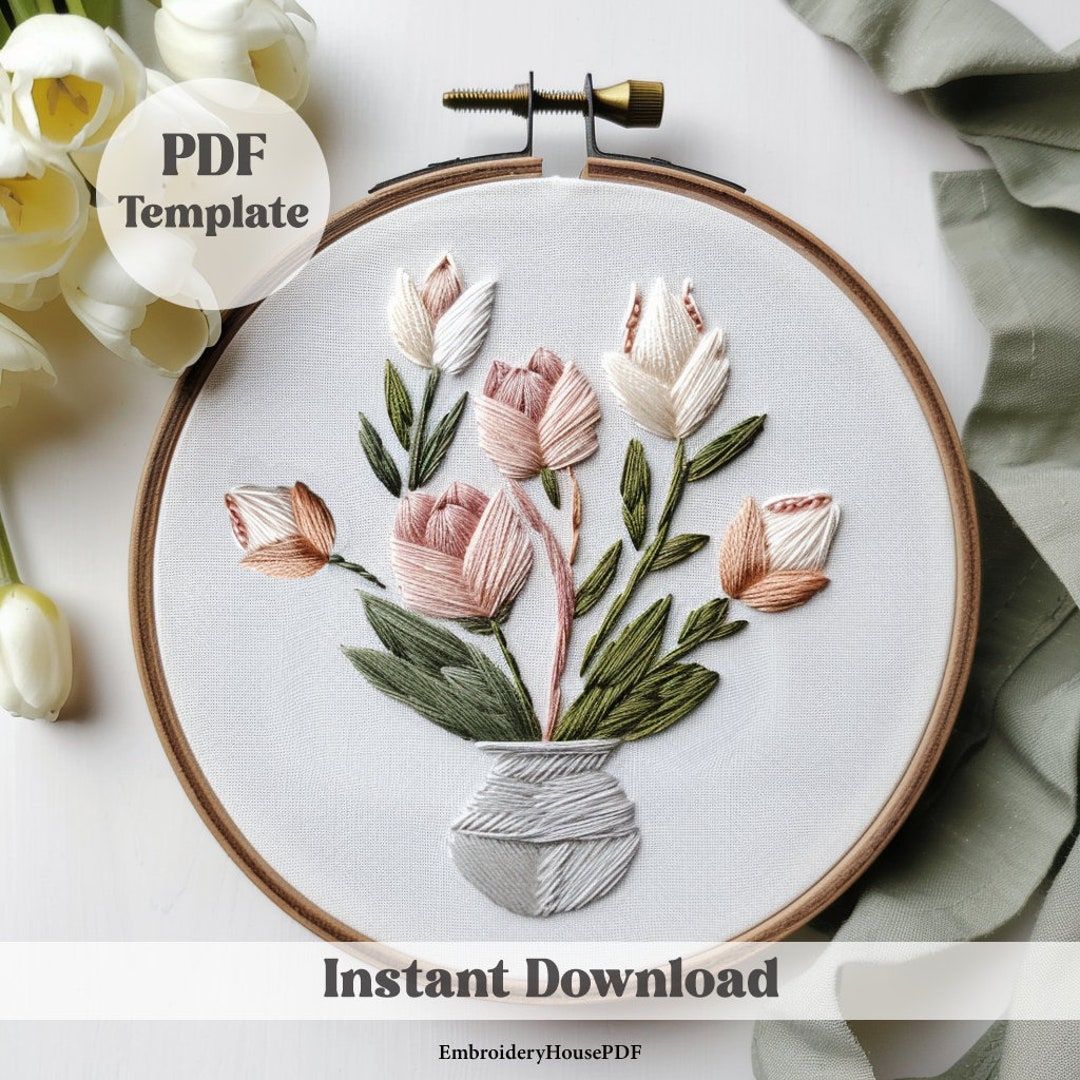 Tulips Hand Embroidery Art, Easter Crafts, PDF Instant Download ...