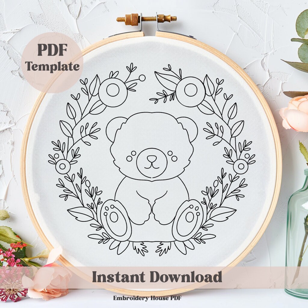 Bear Hand Embroidery Design: Woodland Pattern (PDF Template) - Etsy