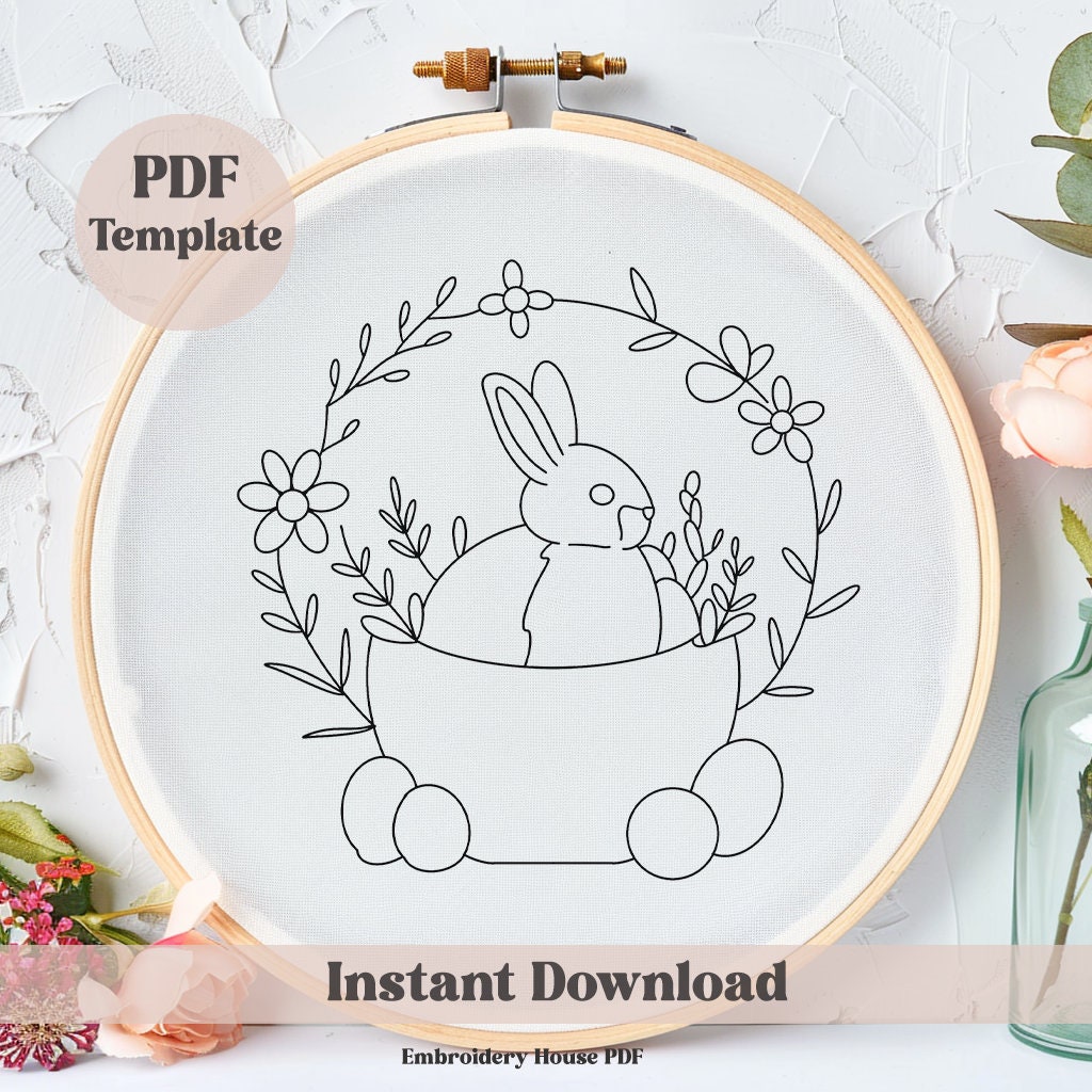Spring Bunny Hand Embroidery Pattern, Easter Embroidery, Easter Bunny ...