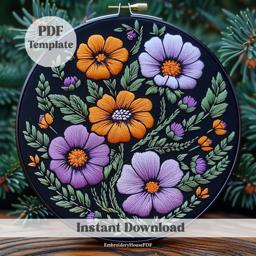 Gothic Floral Embroidery Pattern: Halloween Flowers (digital Download ...