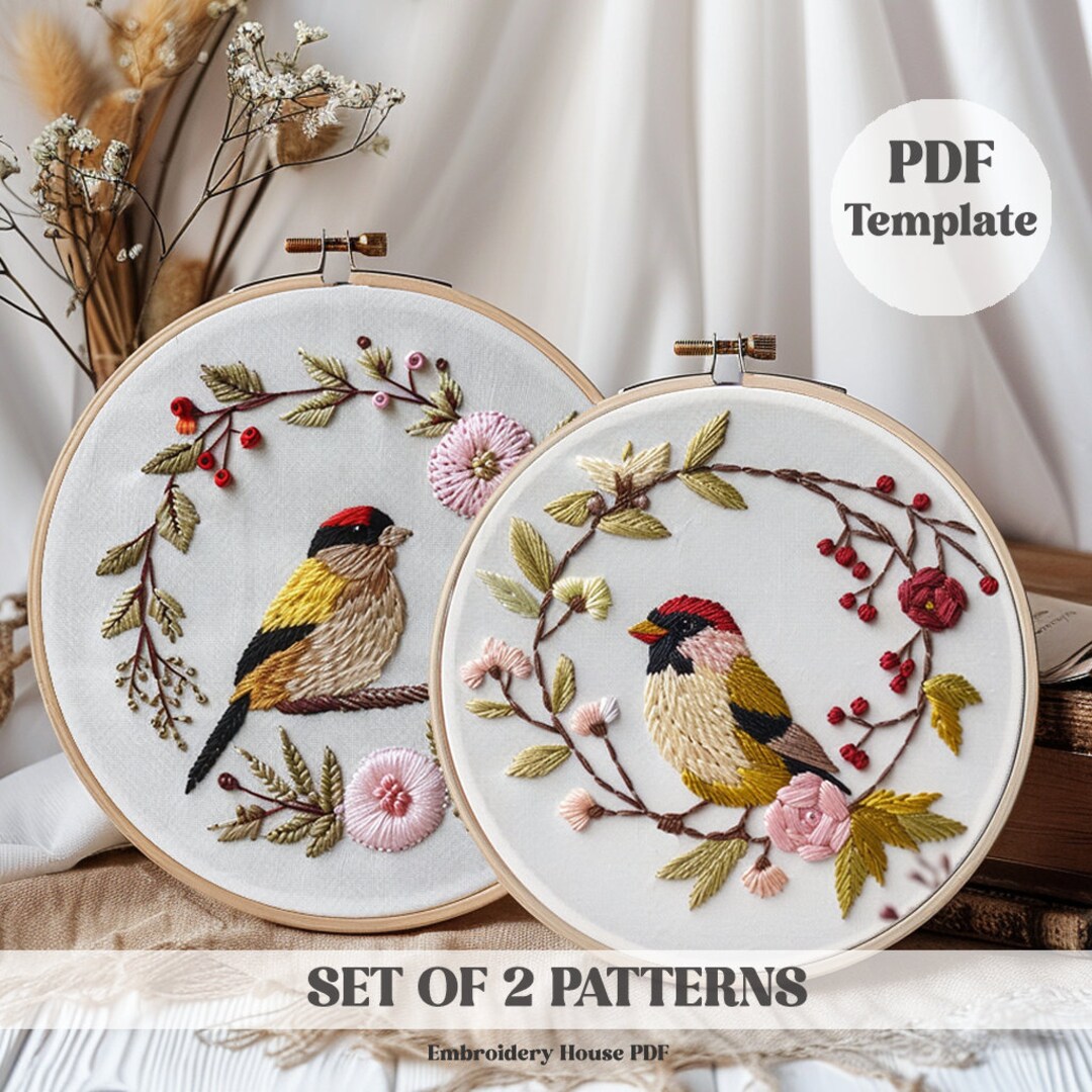 Goldfinch Pair Hand Embroidery, American Goldfinch Bird, Finch Bird ...