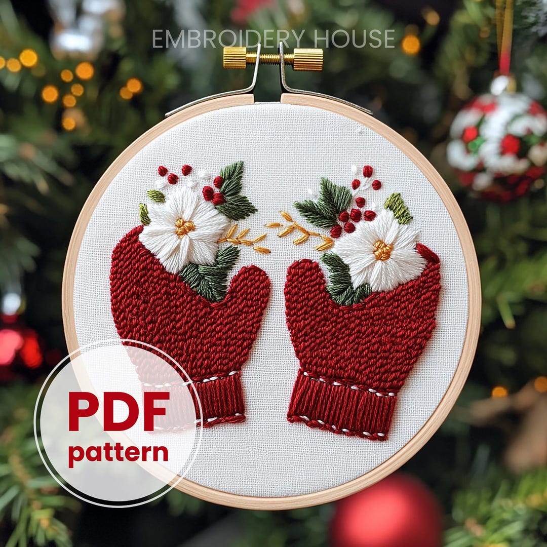 Christmas Mittens Embroidery Pattern, Floral Mittens Embroidery, PDF ...