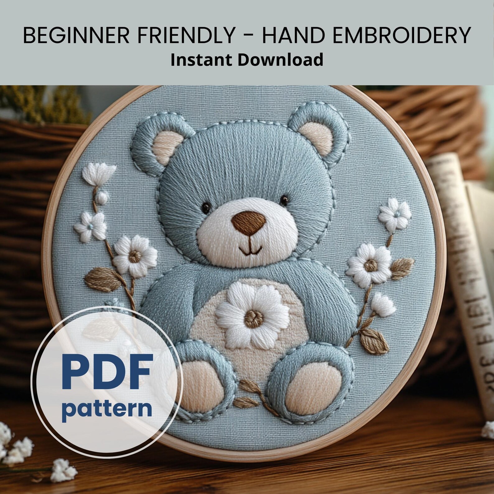 Teddy Bear Hand Embroidery Pattern: DIY Nursery Decor (PDF Pattern) - Etsy