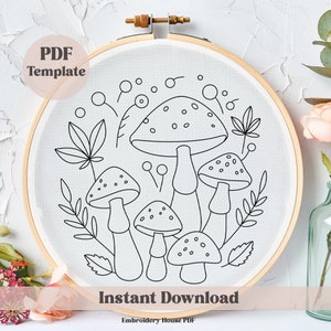 Mushrooms Embroidery Pattern, PDF Pattern, DIY Embroidery, Cottage Core ...