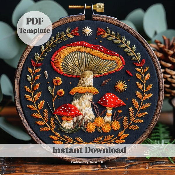 Mushroom Embroidery Pattern - Etsy