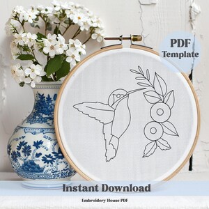 Hand Embroidery Pattern, Hummingbird, Pdf Pattern, Beginner Thread ...