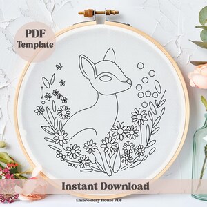 Cute Deer Hand Embroidery Pattern, Cute Deer Pattern, Woodland Deer ...