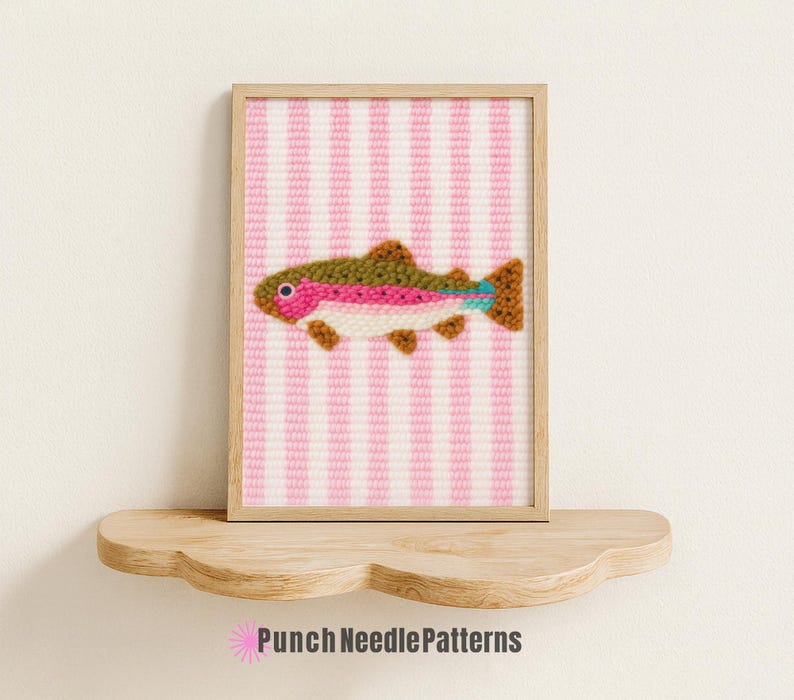 Coastal Fish Punch Needle Pattern: Nautical Stripes, Printable Template ...