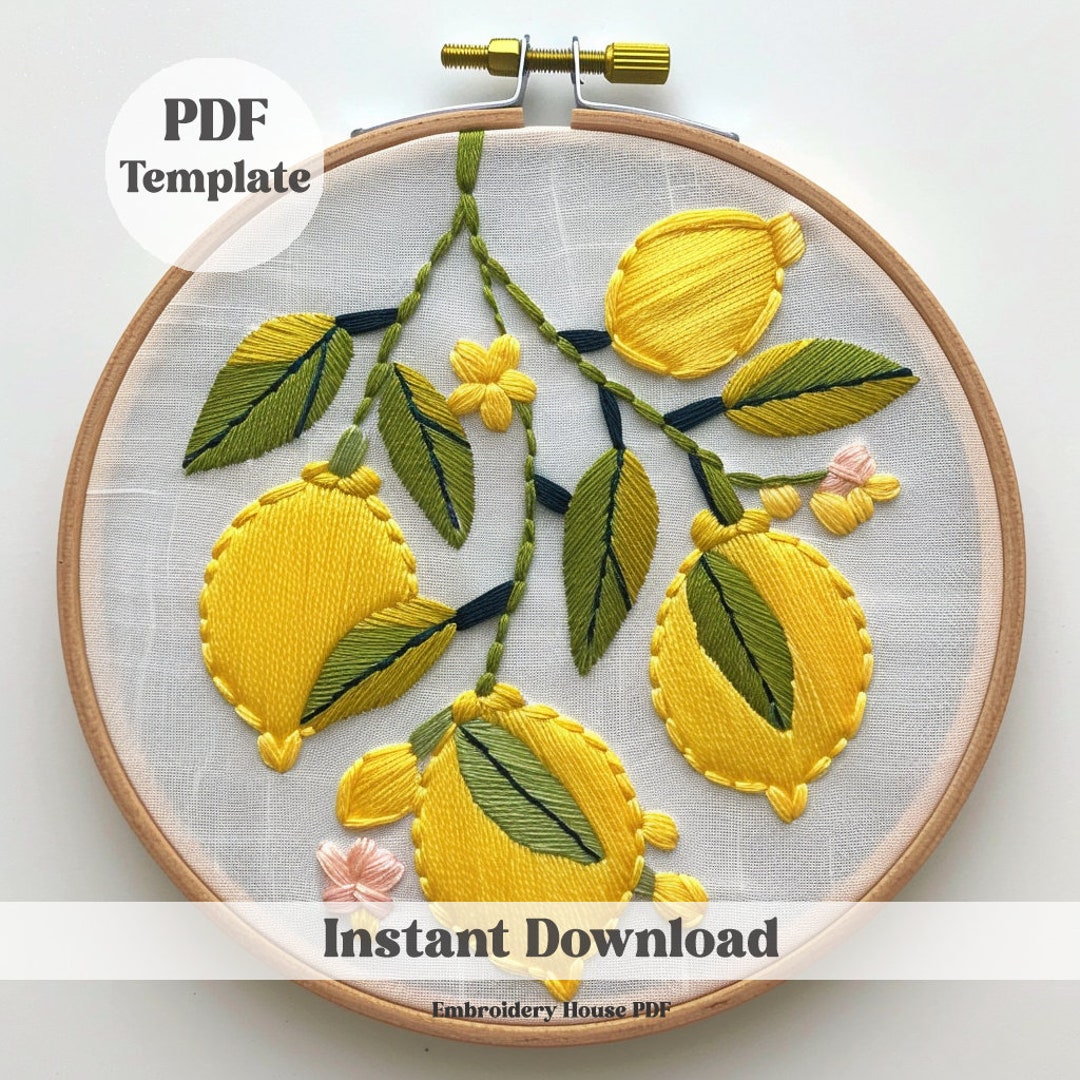 Lemons Embroidery Pattern, PDF Pattern, Cute Lemon Decor DIY, Fruit ...