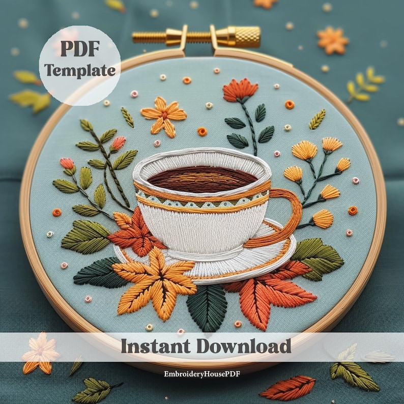 Tea Lover Embroidery Pattern, Instant Download, Teacup Embroidery, Hoop ...