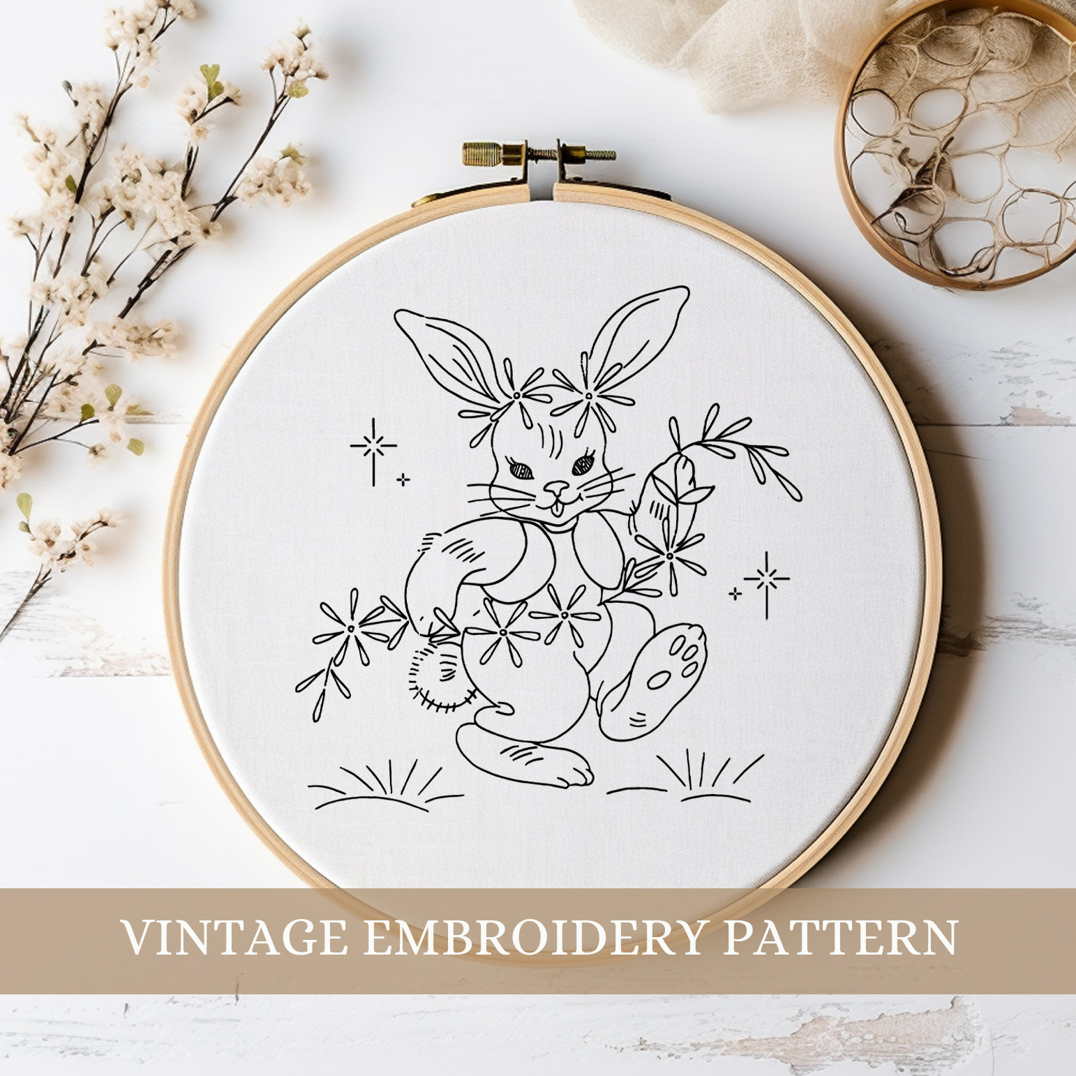 Floral Bunny Hand Embroidery Pattern Easter Bunny Embroidery Hand ...