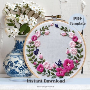 Floral Wreath Hand Embroidery Pattern: Beginner Template (digital ...