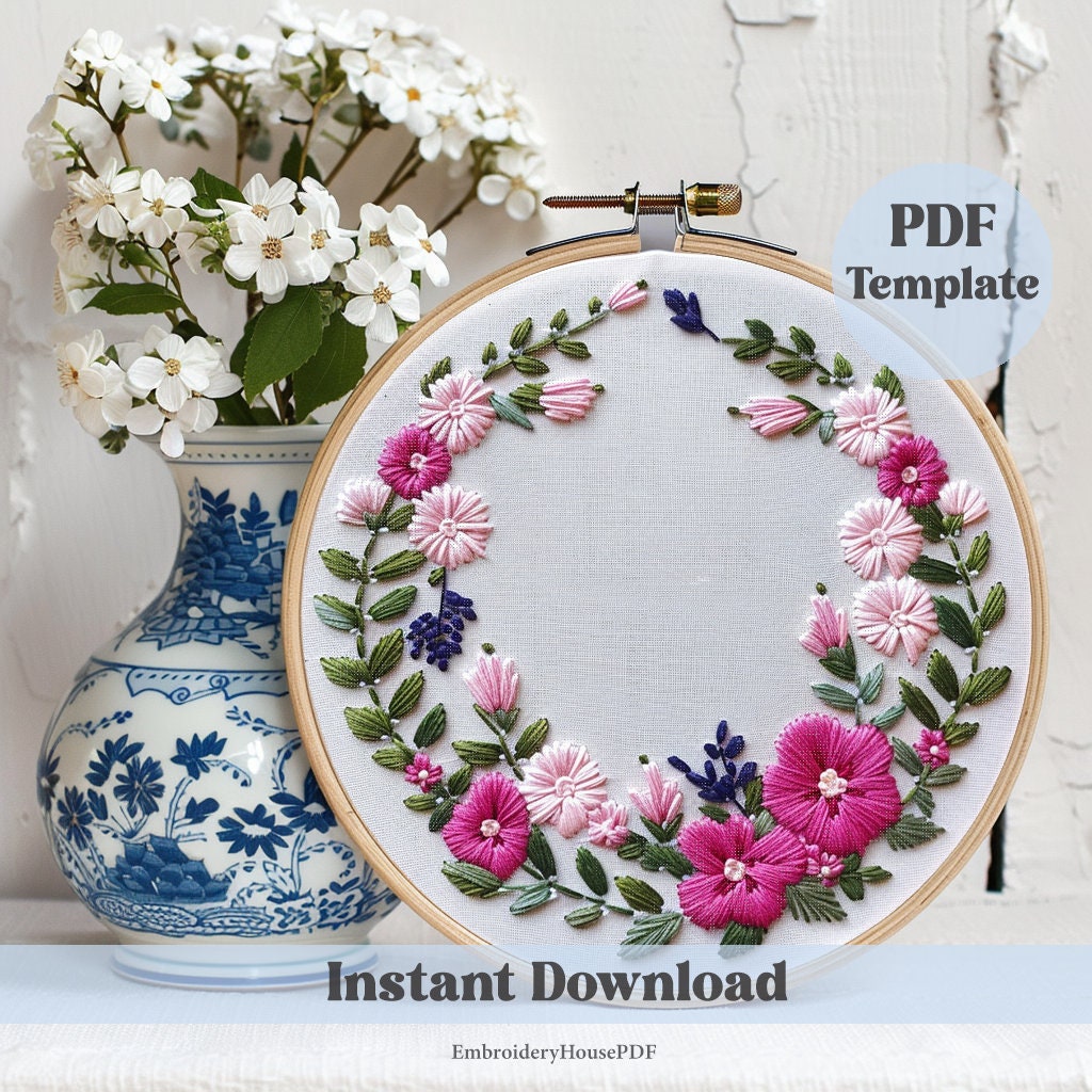 Floral Wreath, Flower Wreath Embroidery, Flower Template, Hand ...