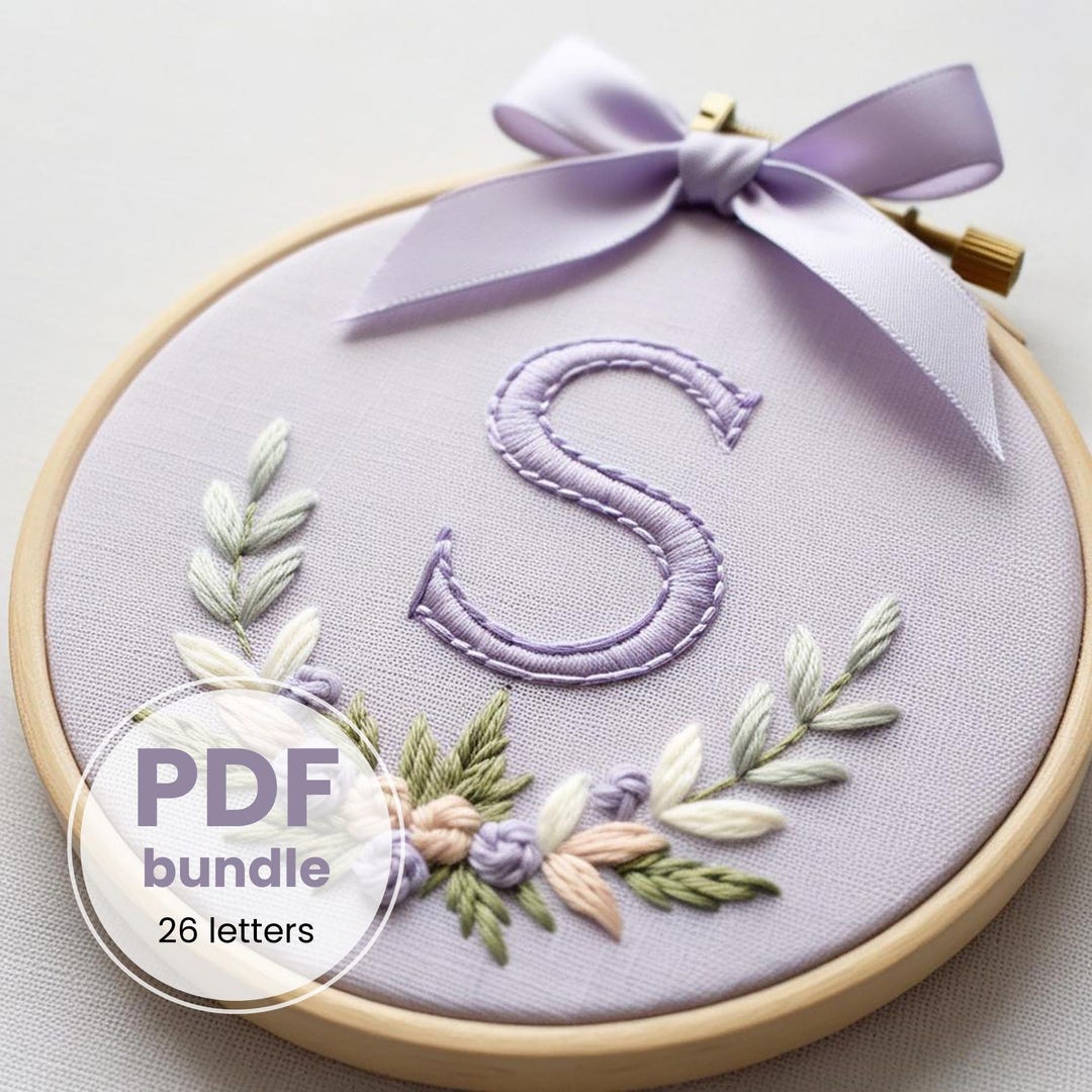 PDF Pattern, Alphabet Flowers, Hand Embroidery Pattern, Purple ...