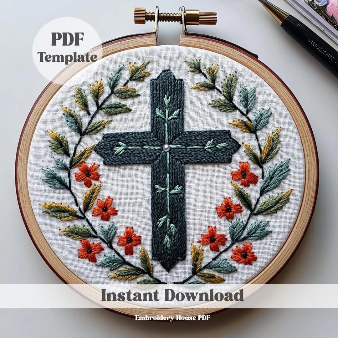Floral Cross Embroidery Pattern, Easter Cross Embroidery Design, Cute ...