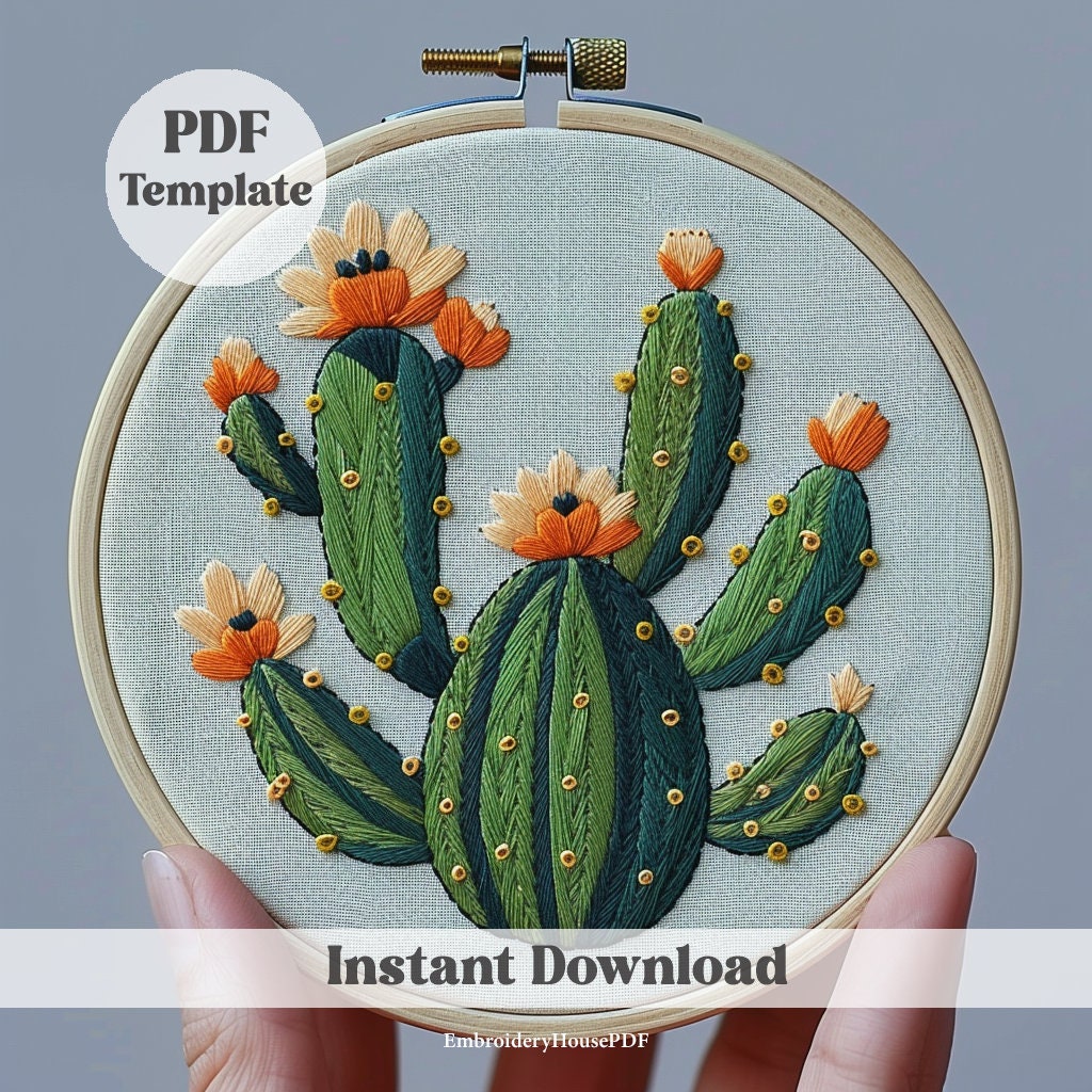 Cactus Embroidery Pattern, Instant Download, Cacti Embroidery Art ...