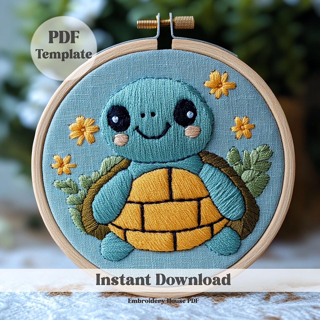 Cute Turtle Embroidery Pattern PDF, Instant Download, Hand Embroidery ...