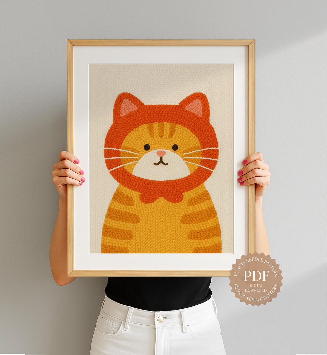 Cute Cat Punch Needle Pattern, Needlecraft, Kids Room Decor, PDF ...