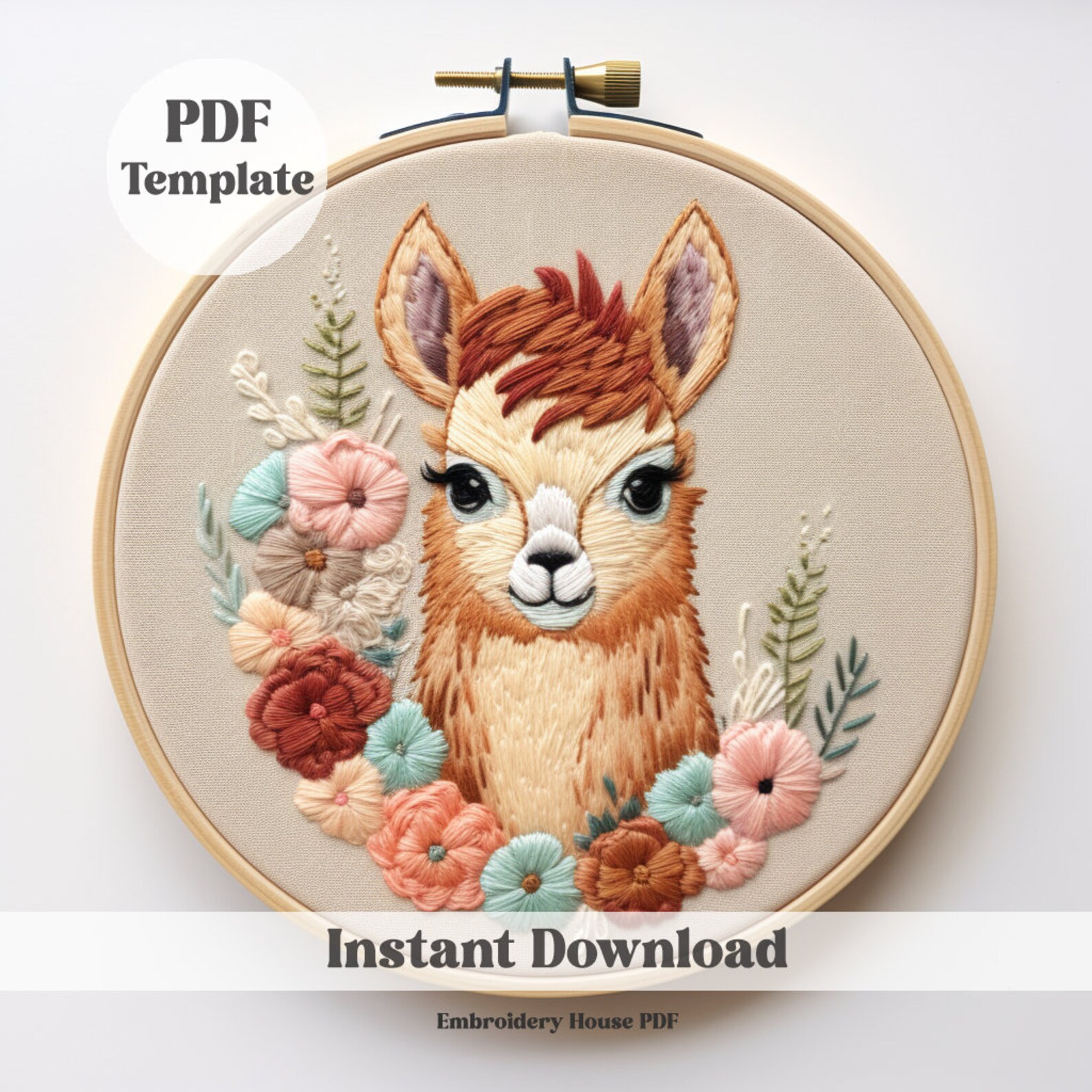 Llama Hand Embroidery Design, Modern Digital Download, Animal PDF ...