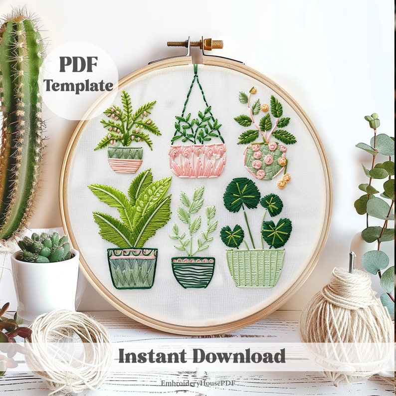 House Plants Shelf, DIY Embroidery Pattern, House Plants Pattern ...