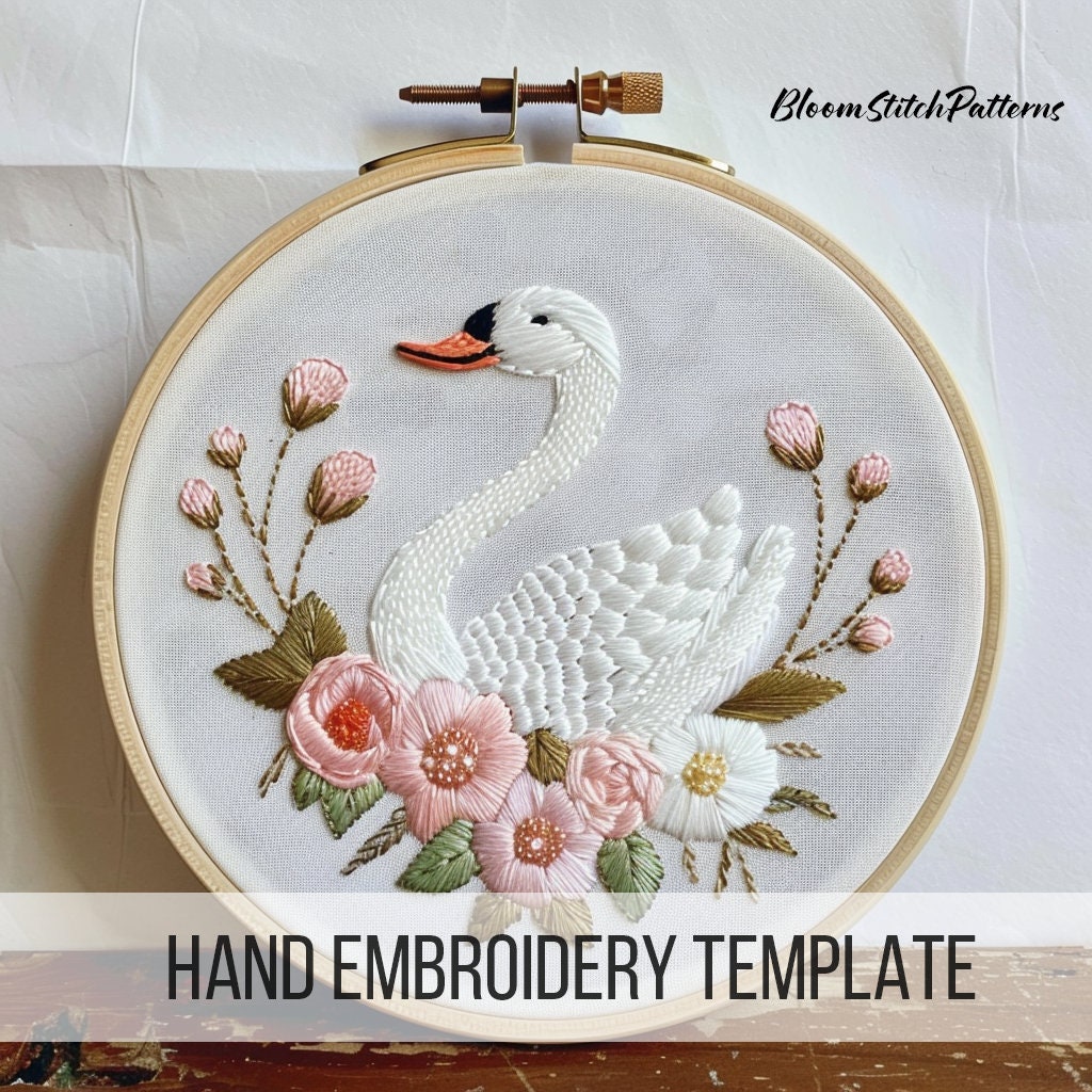 Swan Hand Embroidery Template, Digital Download, Animal Embroidery ...