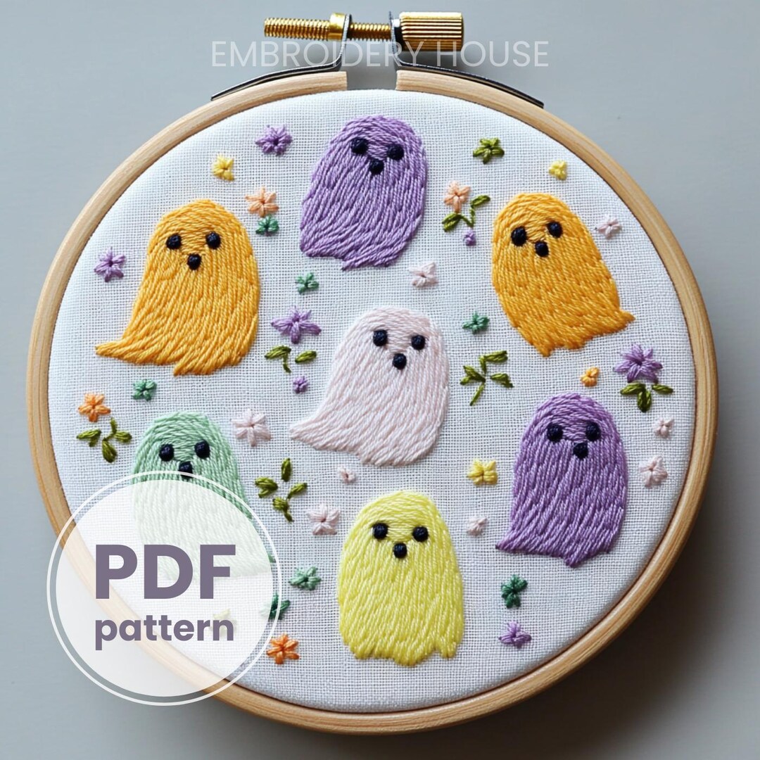 Adorable Ghost Hand Embroidery Pattern, Halloween Embroidery, Instant ...