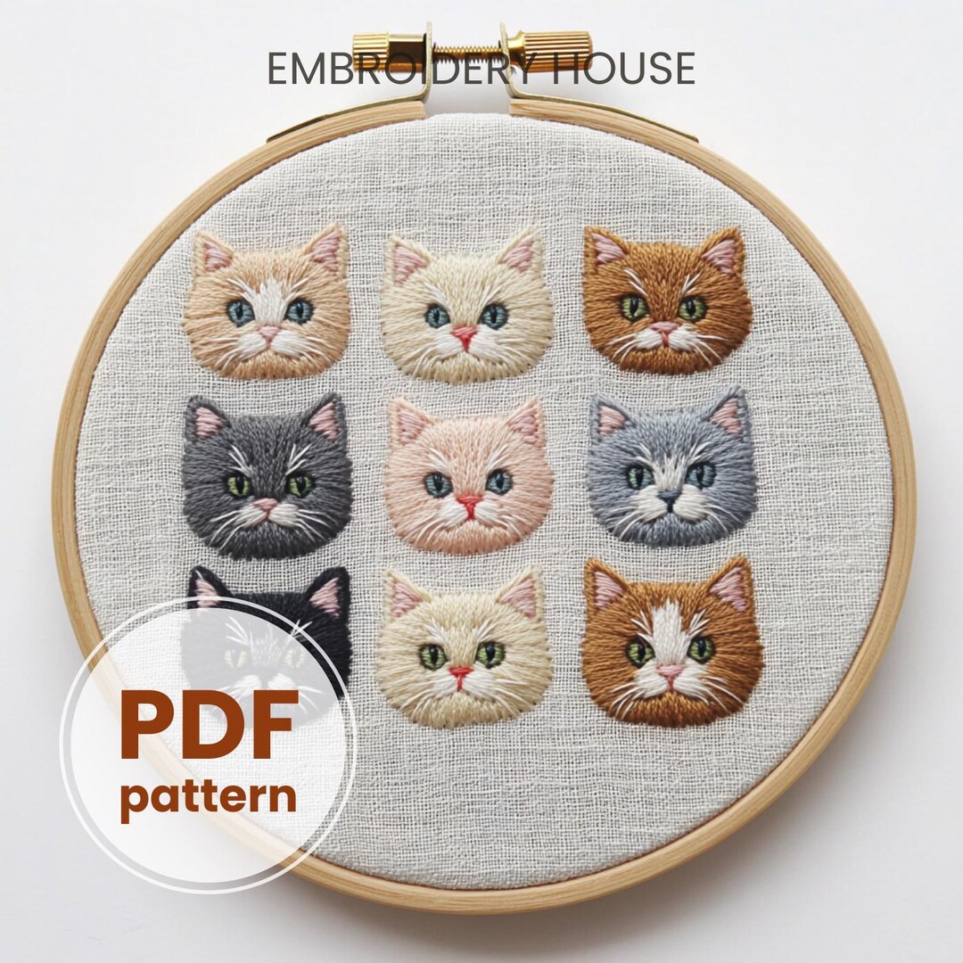 Cute Kitten Hand Embroidery Pattern PDF Kitten Pattern, Printable ...