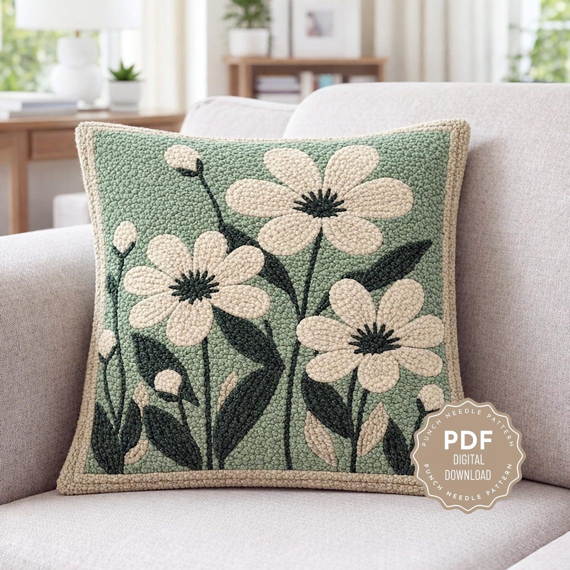 Wildflowers Punch Needle Pattern, Floral Pillow Case, Botanical Decor ...