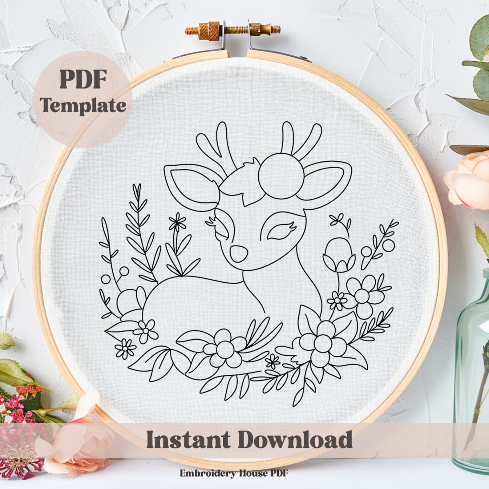 Baby Deer Hand Embroidery Pattern, Cute Deer Pattern, Woodland Deer ...