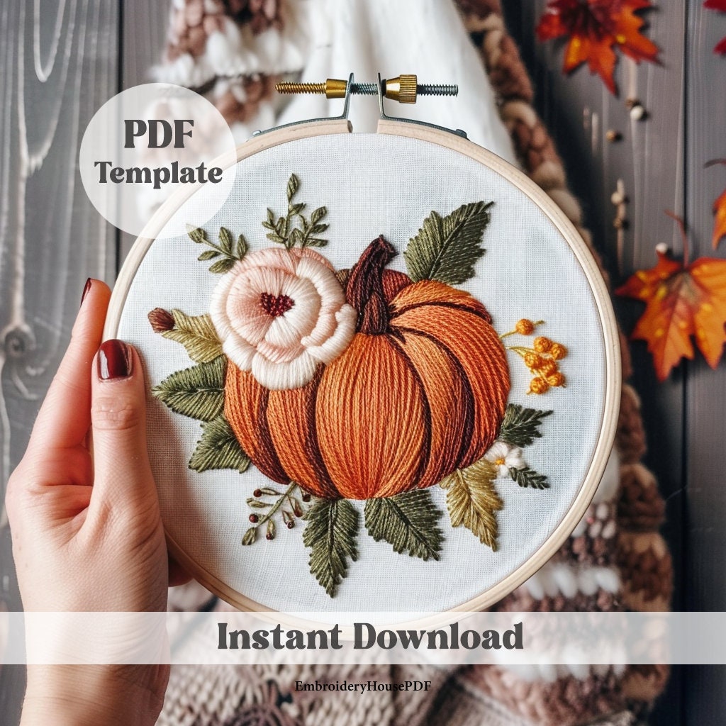 Original Pumpkin Embroidery Pattern, Cute Pumpkin Craft, Pumpkin ...