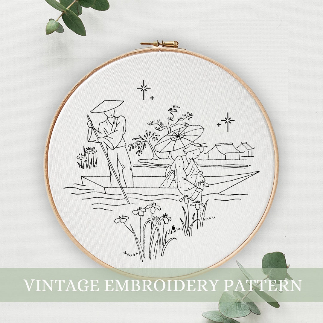 Japan Inspired Embroidery Pattern, Japanese Hand Embroidery Template ...