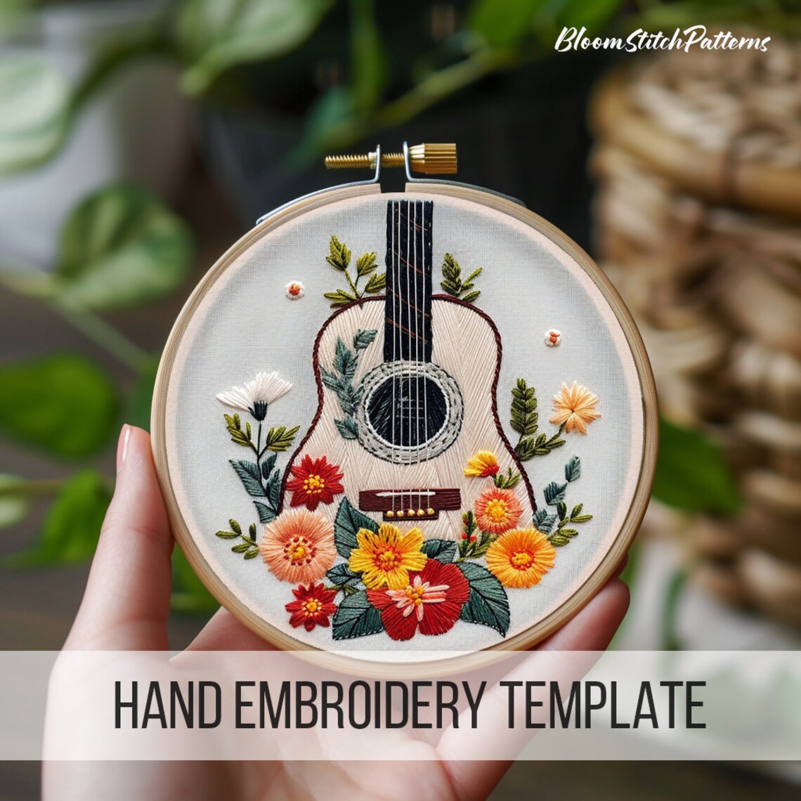 Floral Guitar PDF Pattern, August Song, Beginner Embroidery, DIY ...