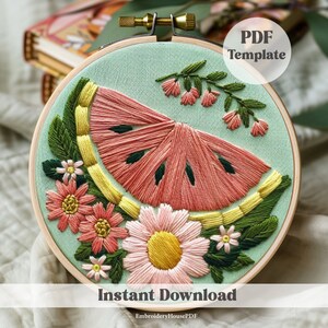 Floral Watermelon Embroidery Pattern, DIY Digital Download, PDF Pattern ...