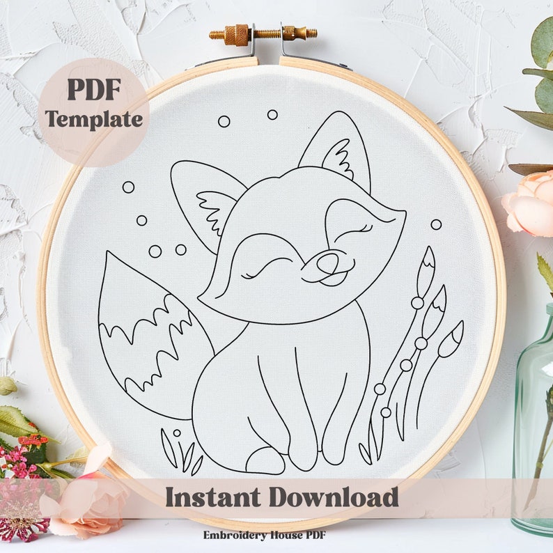 Cute Fox Embroidery Pattern, Fox Pattern, Woodland Fox, Baby Fox Design ...