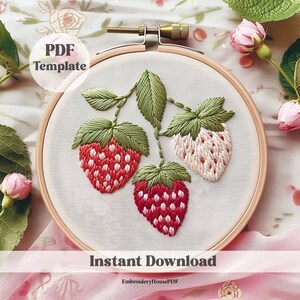 Strawberries Hand Embroidery Pattern, Strawberries Template ...