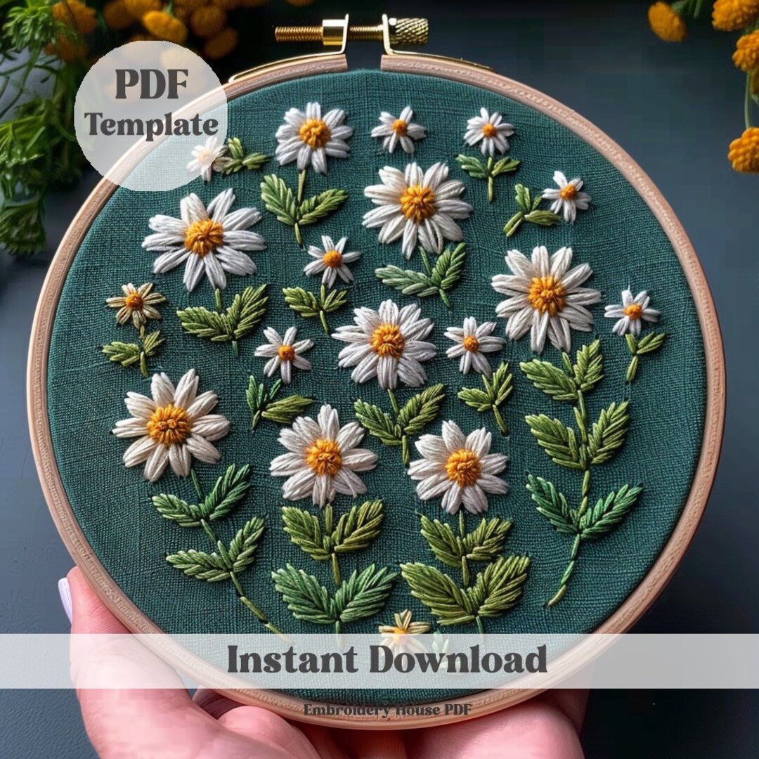 Daisies Flowers, Printable Pattern, DIY Embroidery, Embroidery Pattern ...