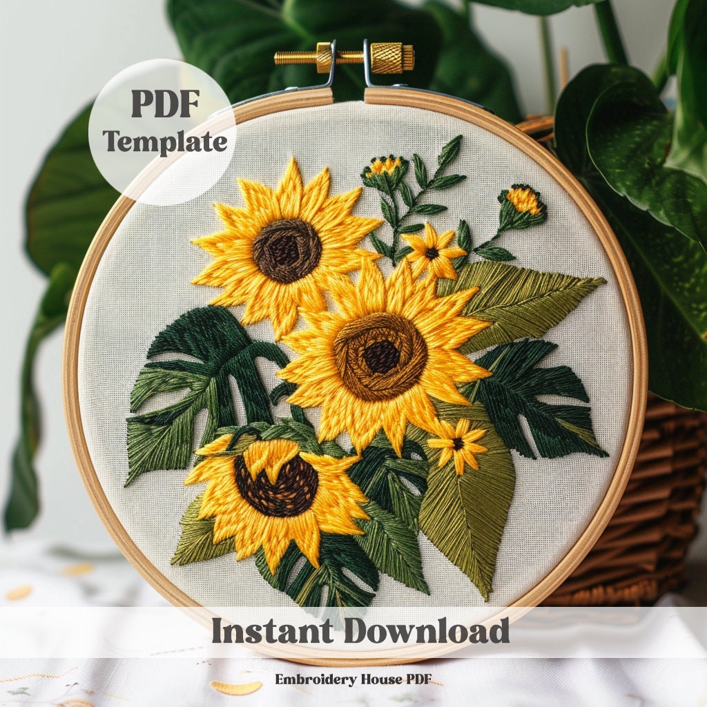 Sunflowers Embroidery Pattern, Sunflower Embroidery, Embroidery Pattern ...