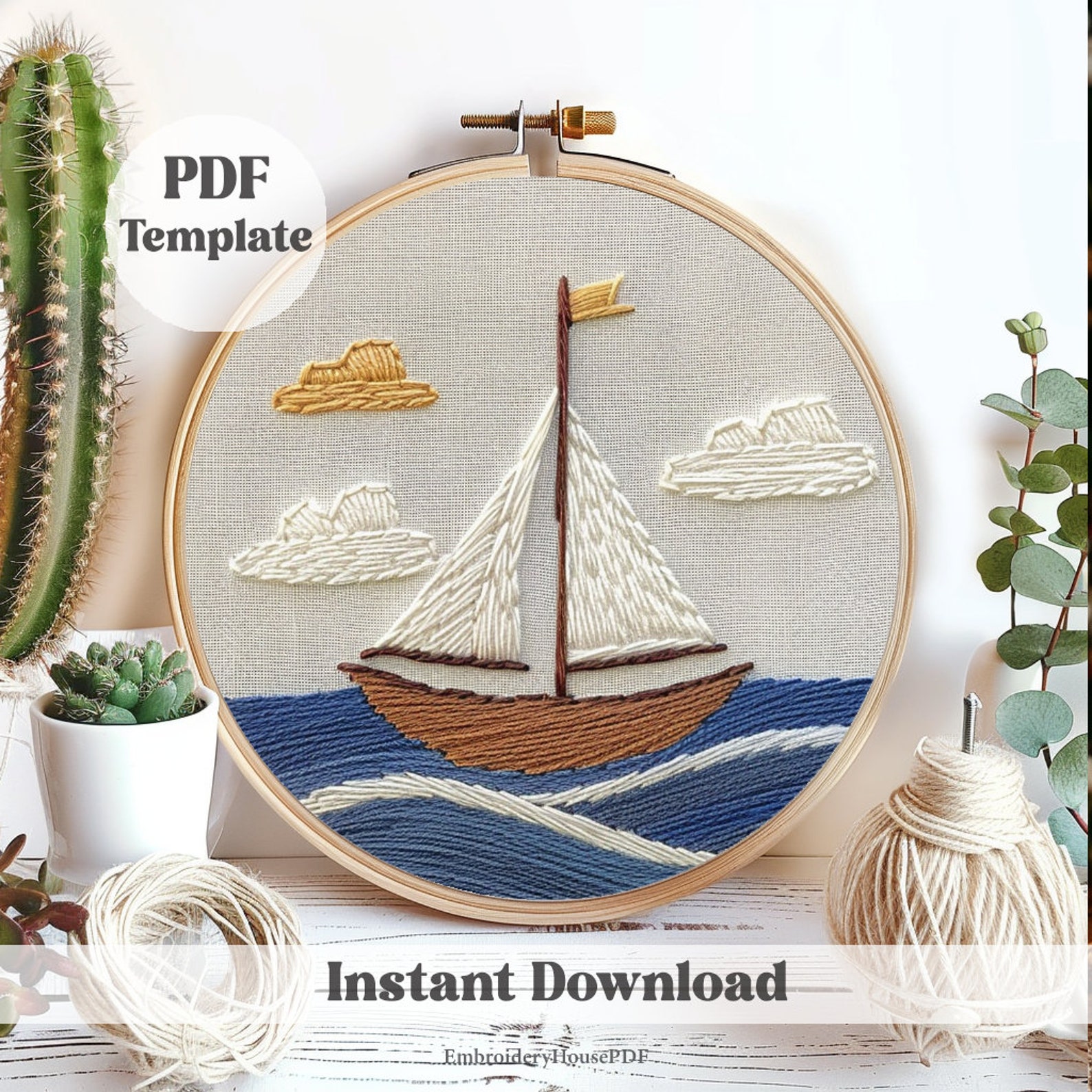 Sailboat Embroidery Pattern: Coastal Beginner Craft (digital Download ...