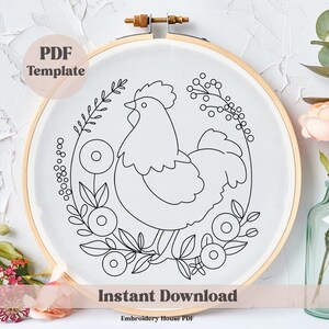 PDF Pattern Rooster, Beginner Embroidery, Embroidery Template, Floral ...