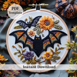 Floral Bats Hand Embroidery Pattern: DIY Halloween Decor (PDF Pattern ...