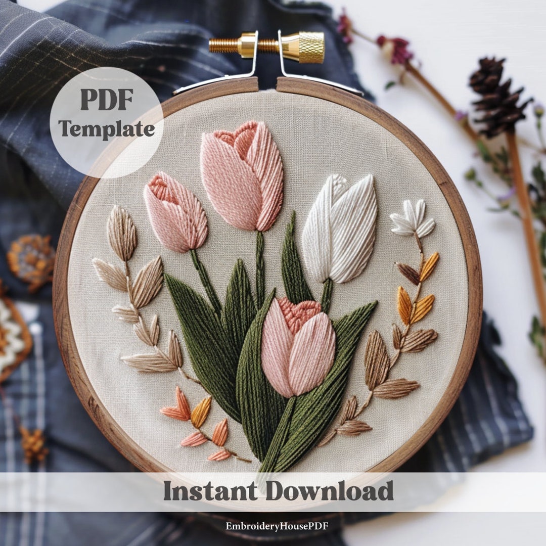 Tulips Hand Embroidery, Spring Crafts, PDF Instant Download, Beginner ...