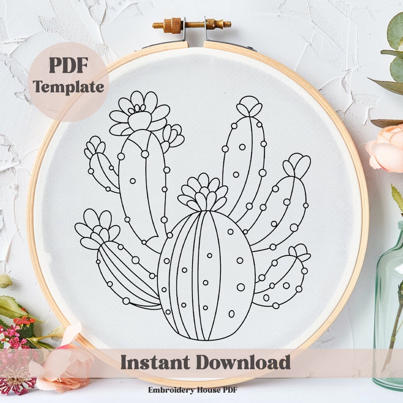 Cactus Embroidery Pattern, Instant Download, Cacti Embroidery Art ...