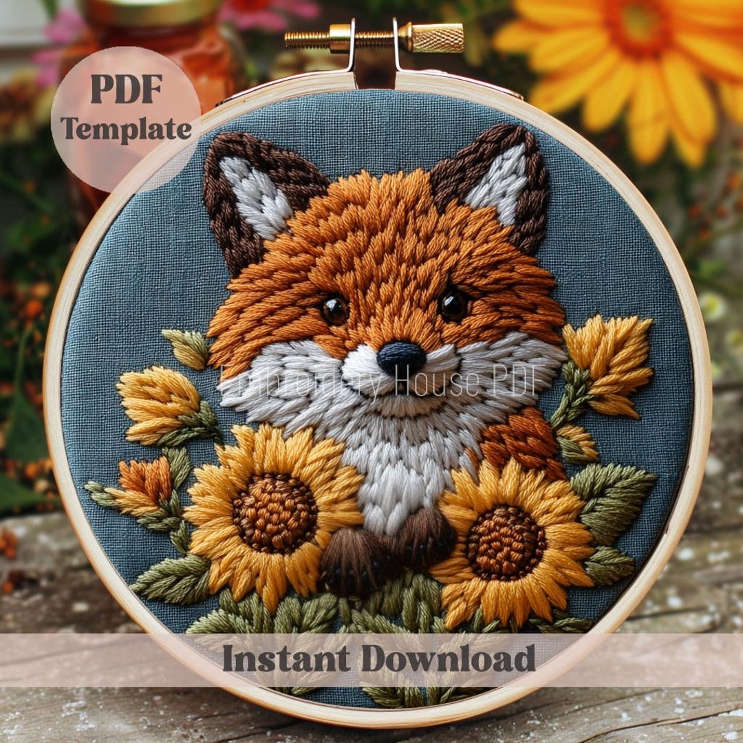 Fox and Sunflowers Hand Embroidery Pattern: Woodland Hoop Art (PDF ...