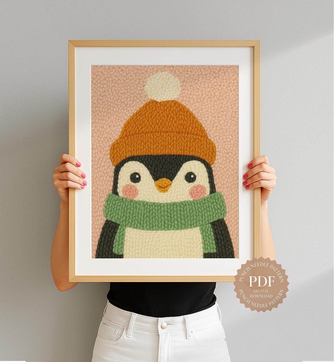 Penguin Punch Needle Pattern, Winter Embroidery Design, PDF Pattern ...